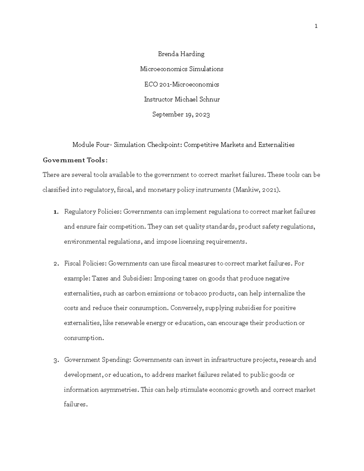 Module 4 checkpoint - Brenda Harding Microeconomics Simulations ECO 201-Microeconomics ...