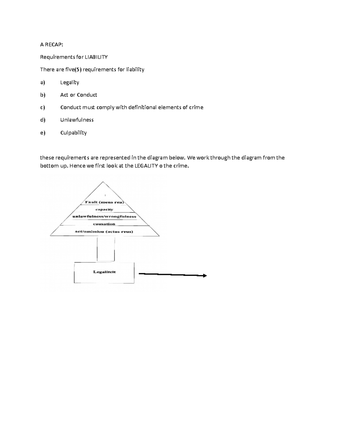 Legality - lecture notes on the elements of criminal liability - A ...