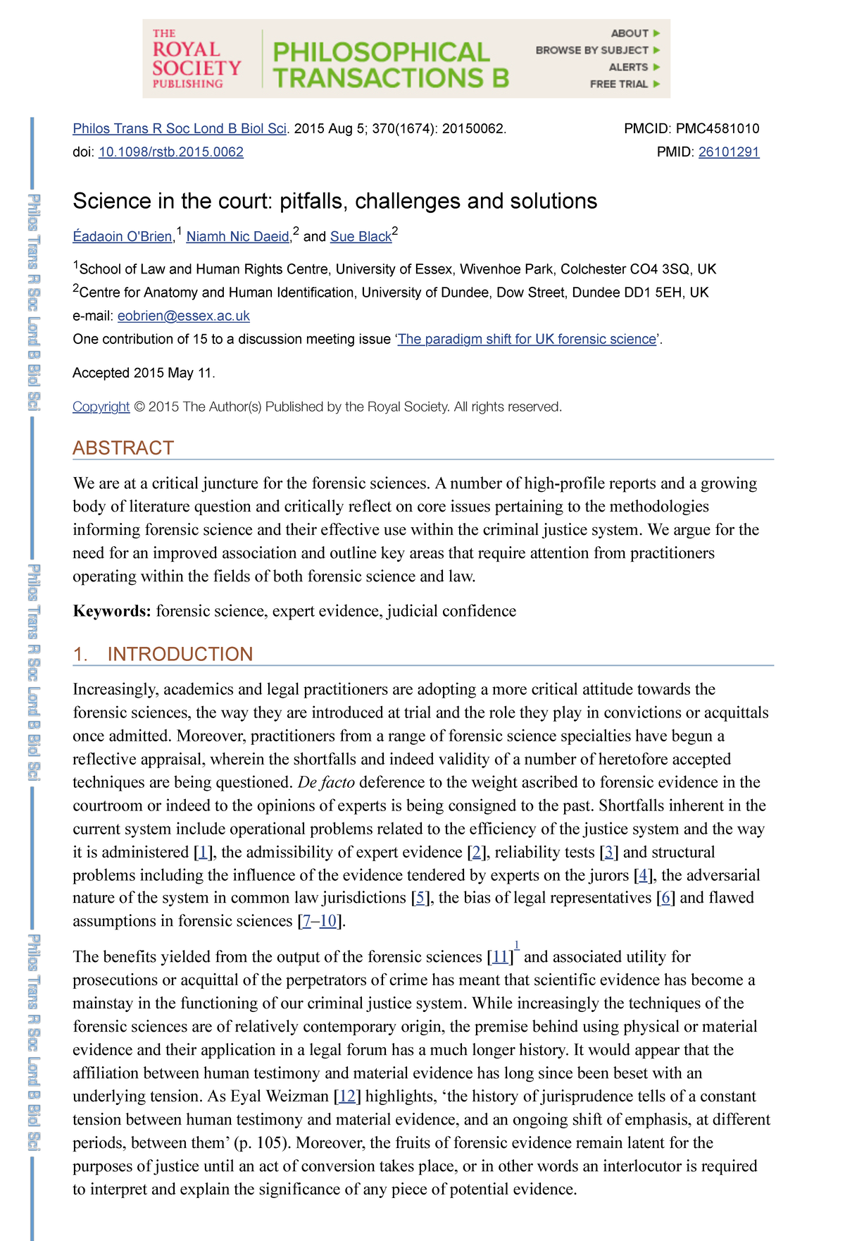 Science in the court - Philos Trans R Soc Lond B Biol Sci. 2015 Aug 5 ...