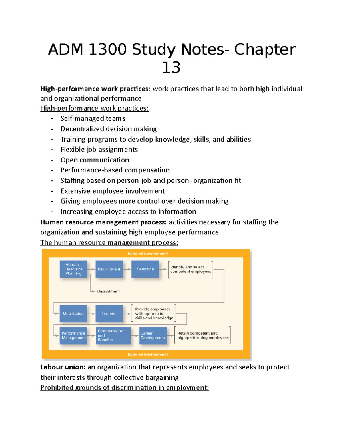 ADM 1300- Chapter 13 Notes - ADM 1300 Study Notes- Chapter 13 High ...