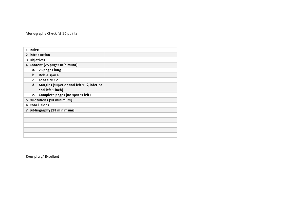 Monograph Assessment Rubric - Monography Checklist 10 points 1. Index 2 ...