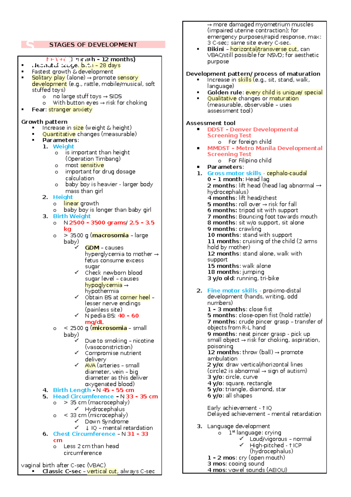 Pediatrics - STAGES OF DEVELOPMENT INFANT (1 month – 12 months ...