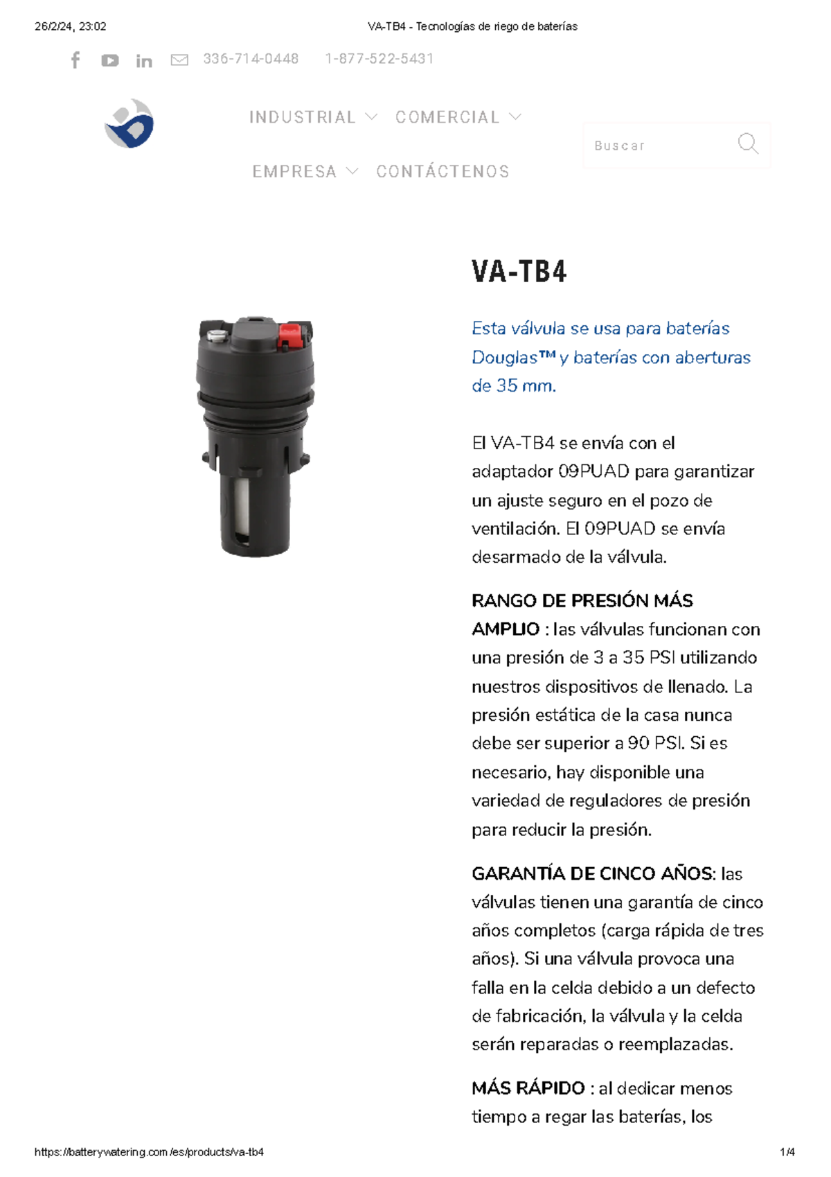 Va Tb4 Tecnologías De Riego De Baterías 336 714 0448 1 877 522 I N