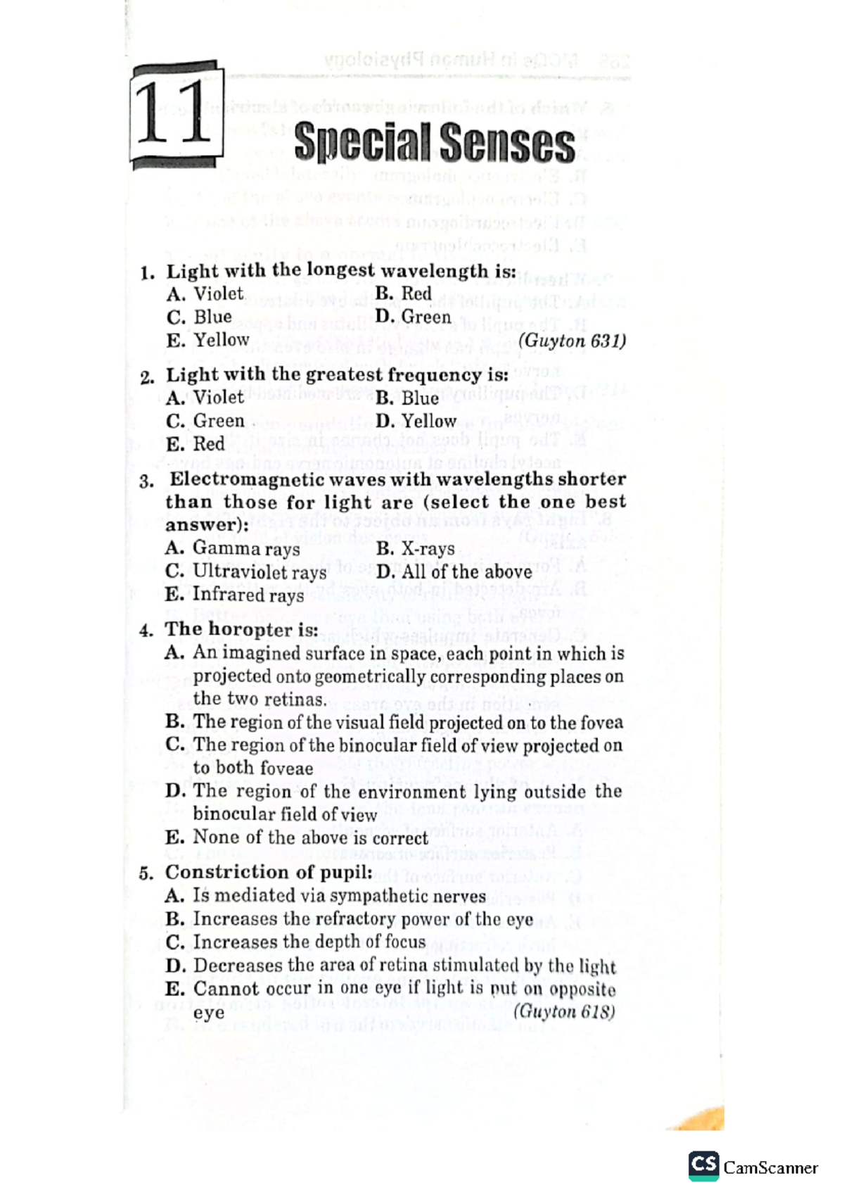 Special senses mcqs - 11 Special Senses 1. Light with the longest ...
