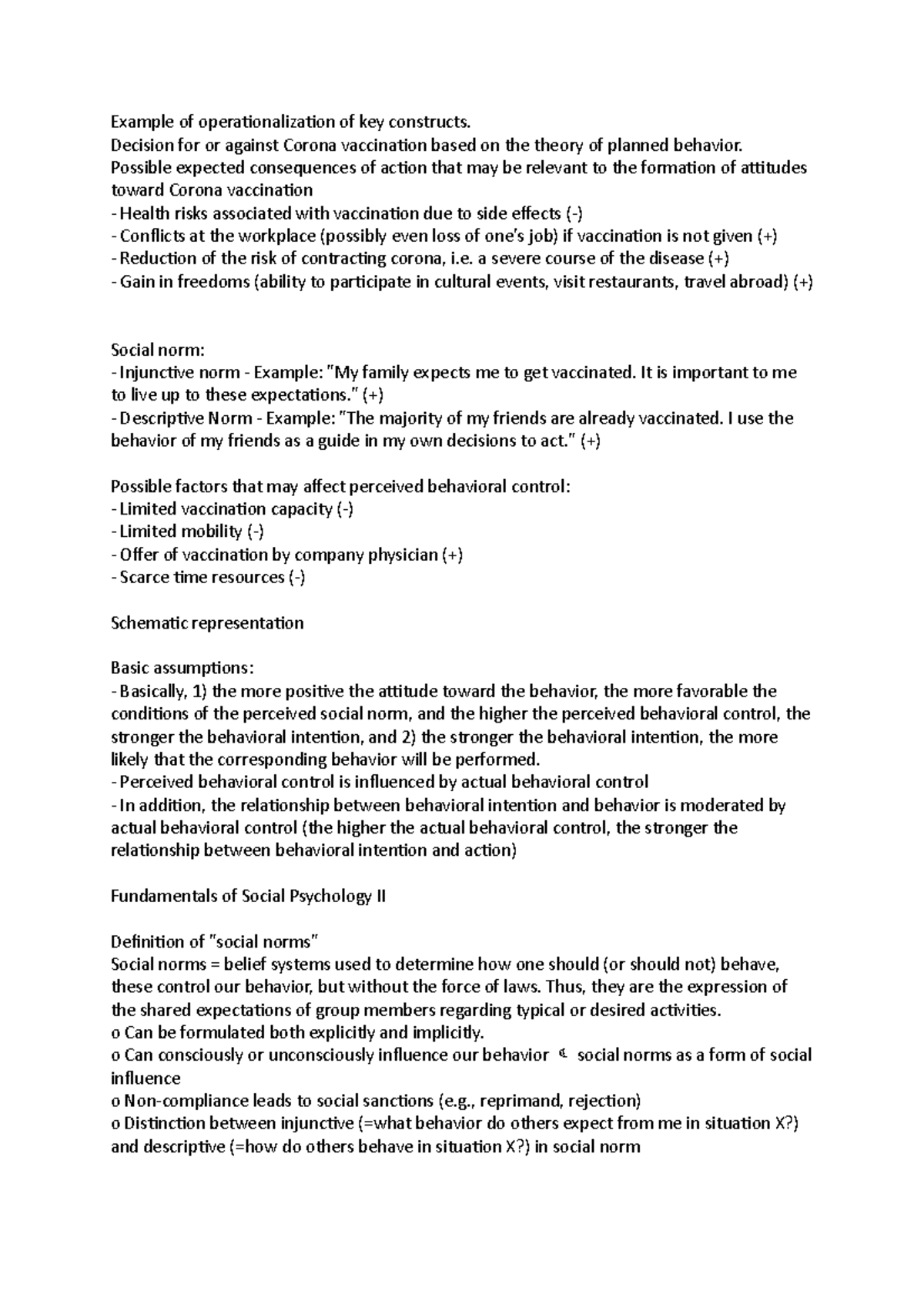 Example of operationalization of key constructs - Decision for or ...