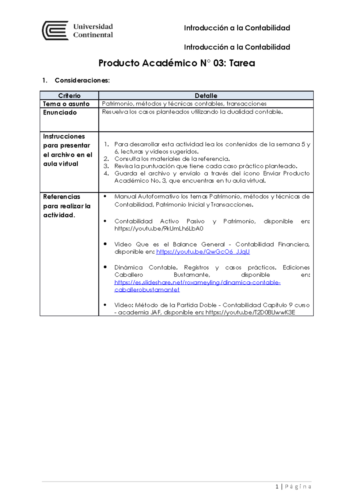 Producto Academico N° 03-IC- Revisado - Producto Académico N° 03: Tarea 1. Consideraciones ...
