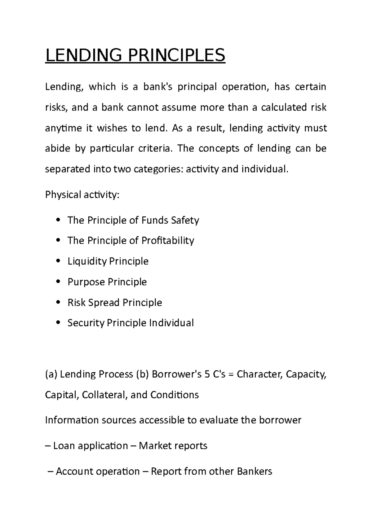 Lending Principles - LENDING PRINCIPLES Lending, which is a bank's ...