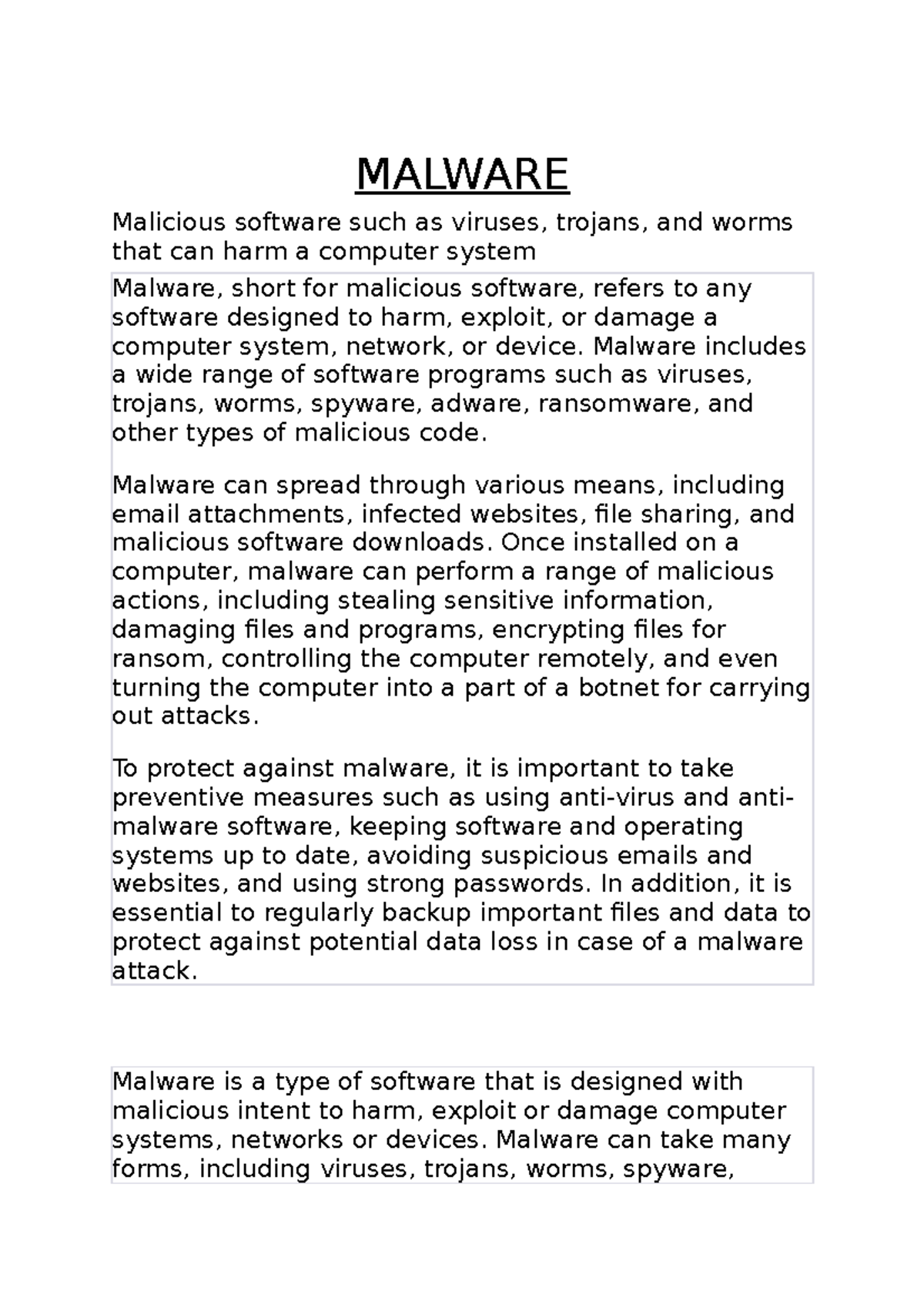 Malware - MALWARE Malicious software such as viruses, trojans, and ...