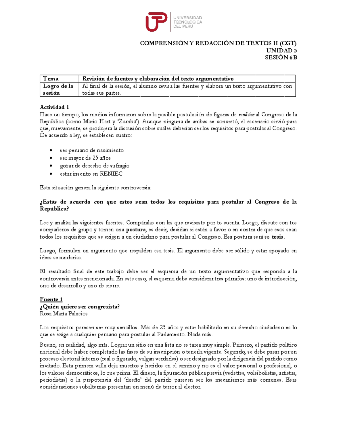 U3 S6 Texto argumentativo (requisitos Congreso) B - COMPRENSIÓN Y ...