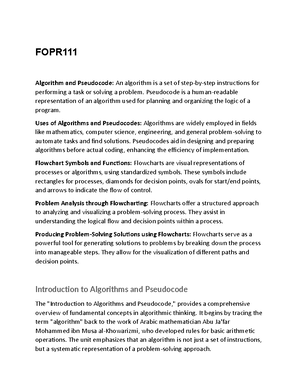 FOPR 111 Finals - TOPIC 1 Arrays An array is a fundamental data ...