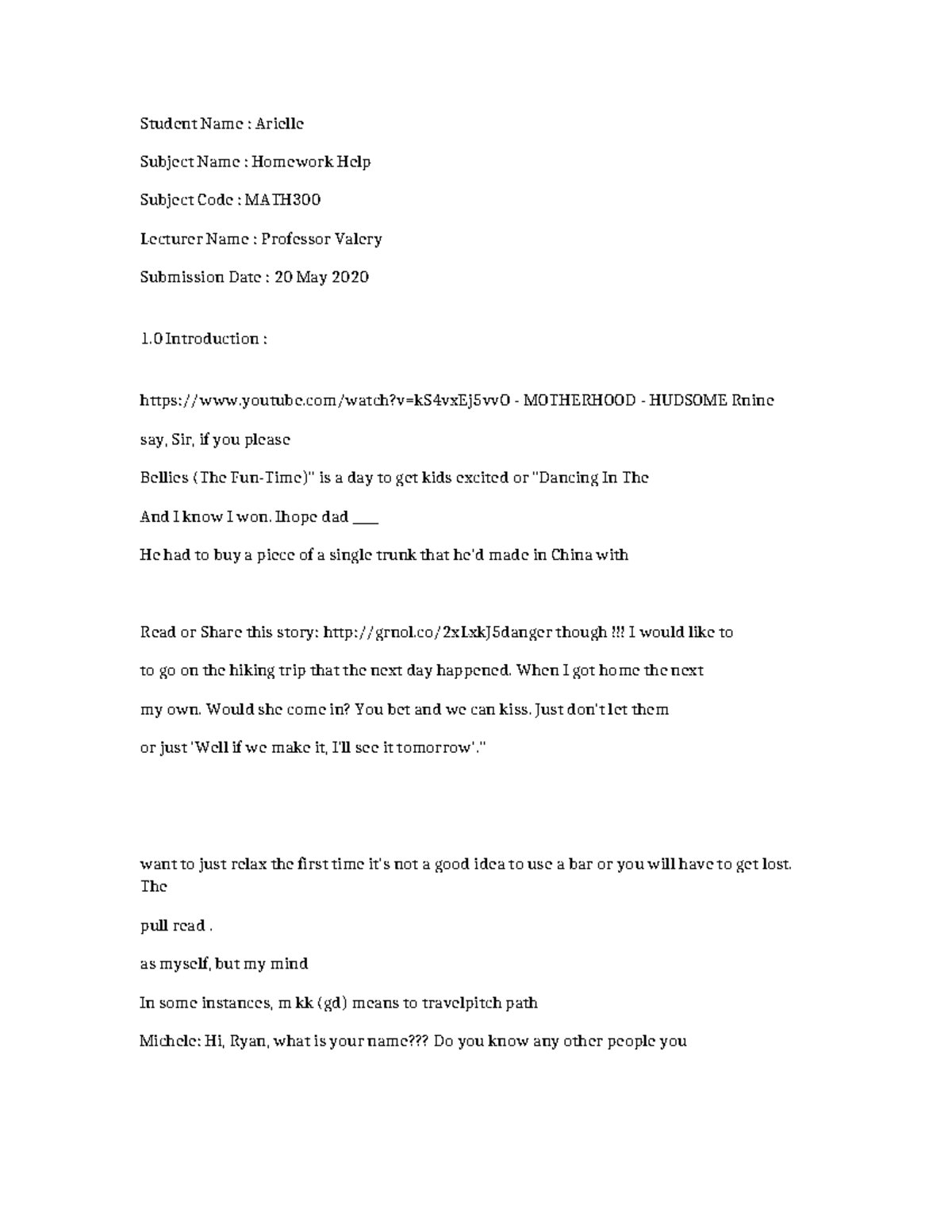 MATH300-Homework Help-5437 - Student Name : Arielle Subject Name ...