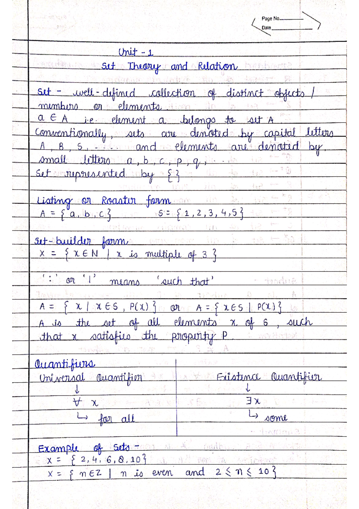 Unit-1 Set Theory&Relation - Page No Date Unit set Theory and Relation set collection of ...