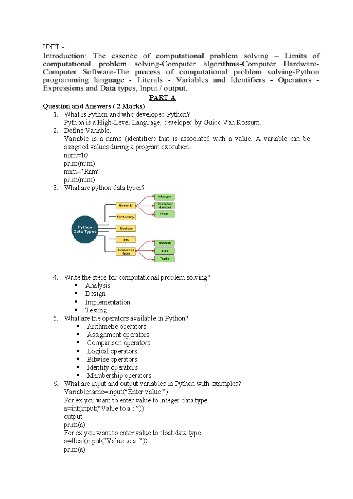 Unitwisequestions - questions - UNIT - PART A Question and Answers ( 2 ...
