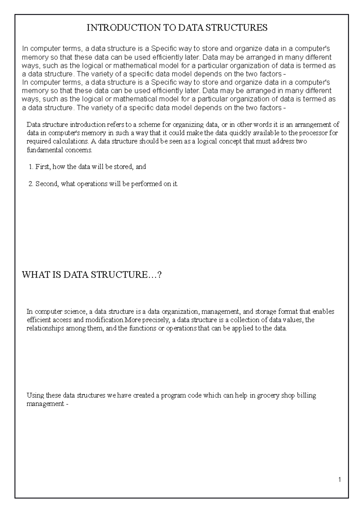 Introduction To Data Structures Introduction To Data Structures In Computer Terms A Data