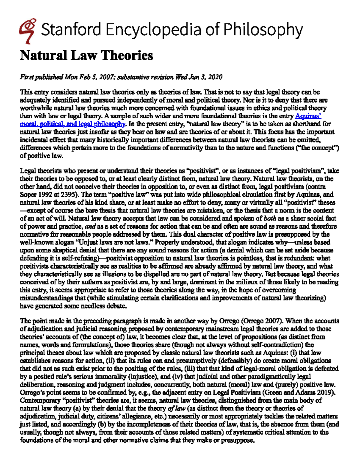 Natural Law Theories (Stanford Encyclopedia) - CRT100 - Studocu