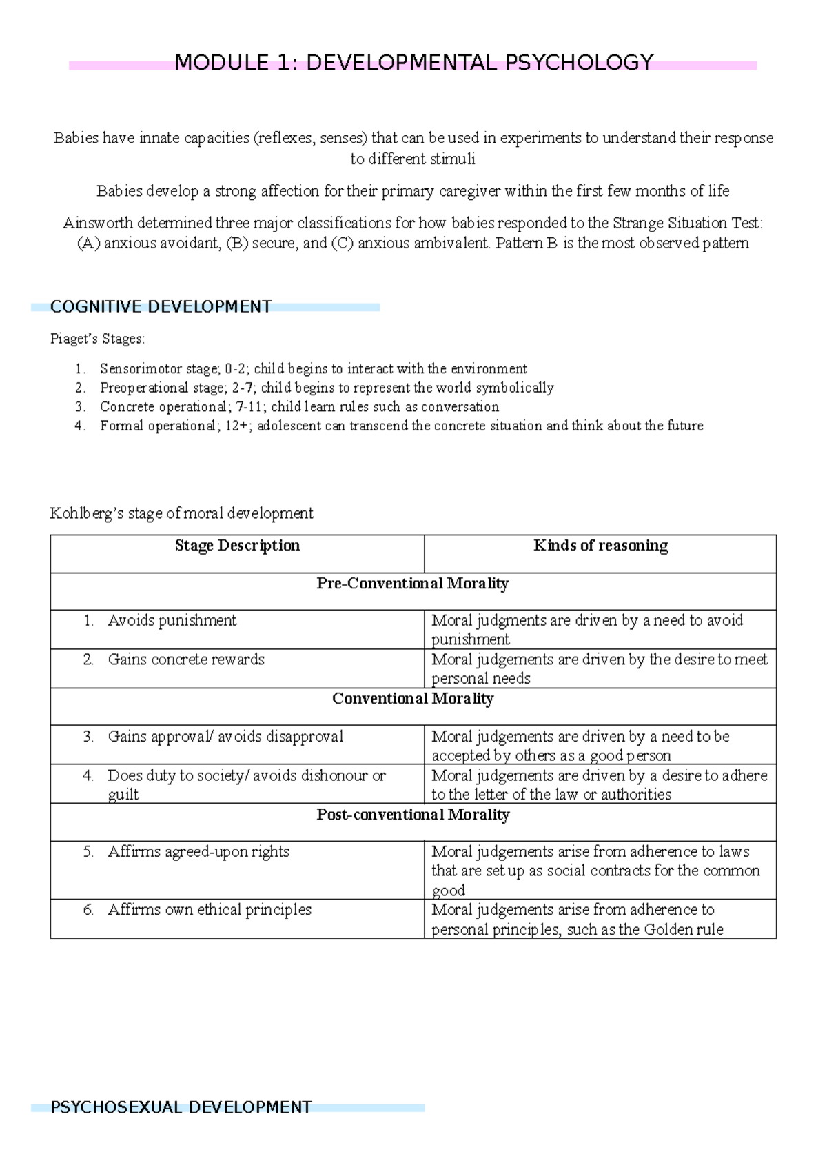 BIOL1900 Study FOR Block - MODULE 1: DEVELOPMENTAL PSYCHOLOGY Babies ...