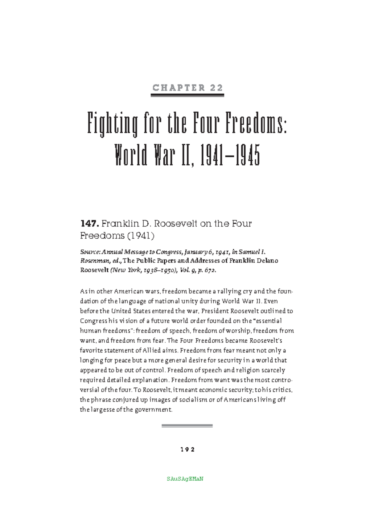 Roosevelt on the Four Freedoms - 1 9 2 C H A P T E R 2 2 Fighting for ...