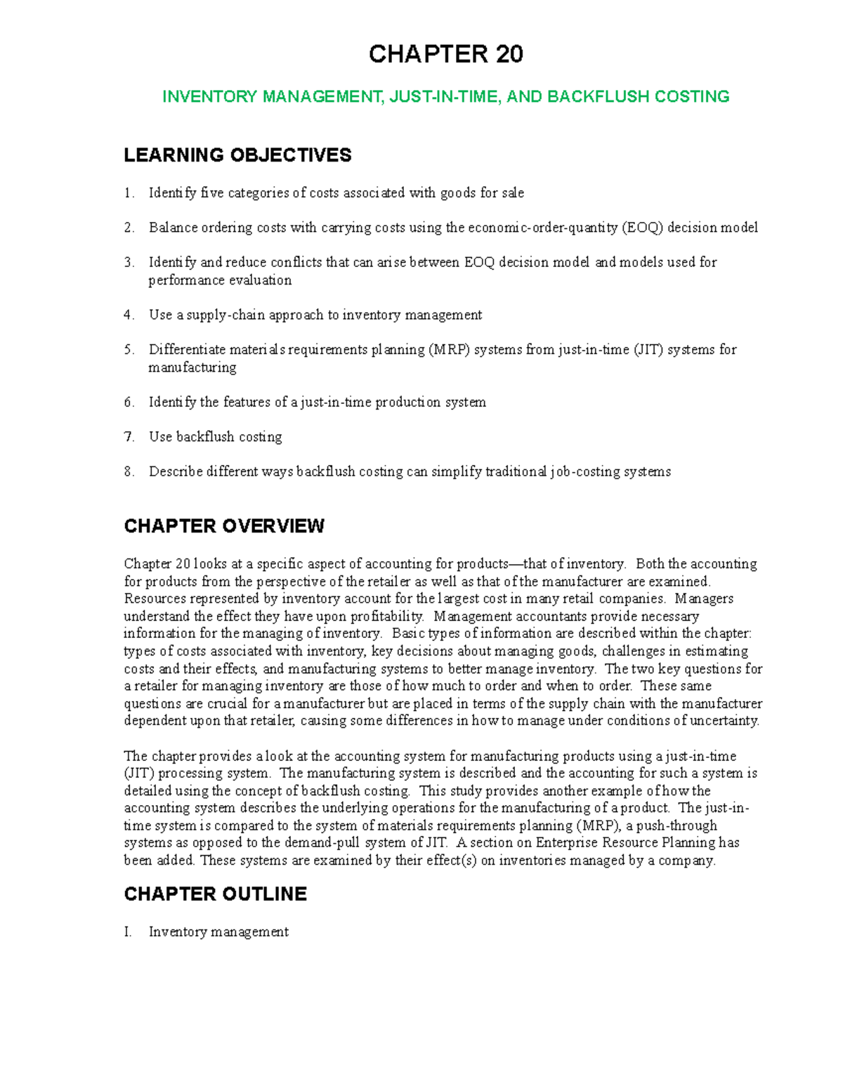 Ch20 Inventory Management Just-in-Time - CHAPTER 20 INVENTORY ...