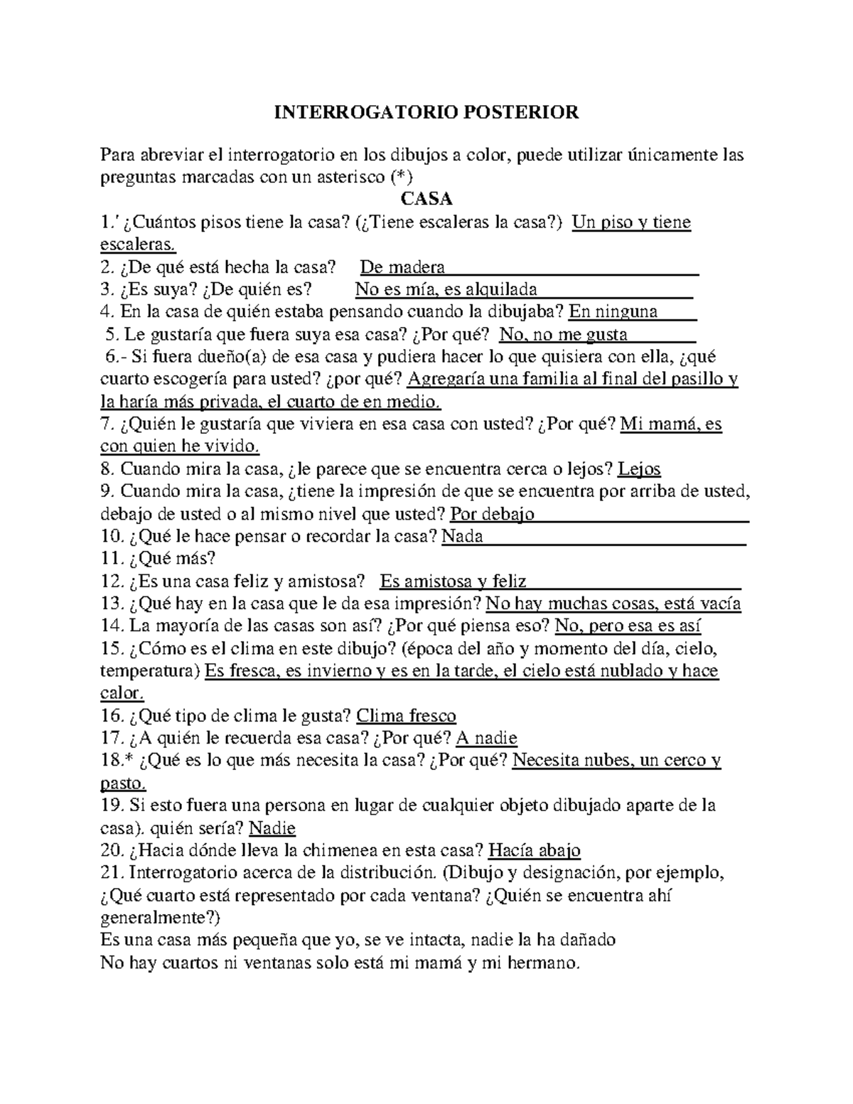 HTP Interrogatorio - INTERROGATORIO POSTERIOR Para abreviar el interrogatorio en los dibujos a ...