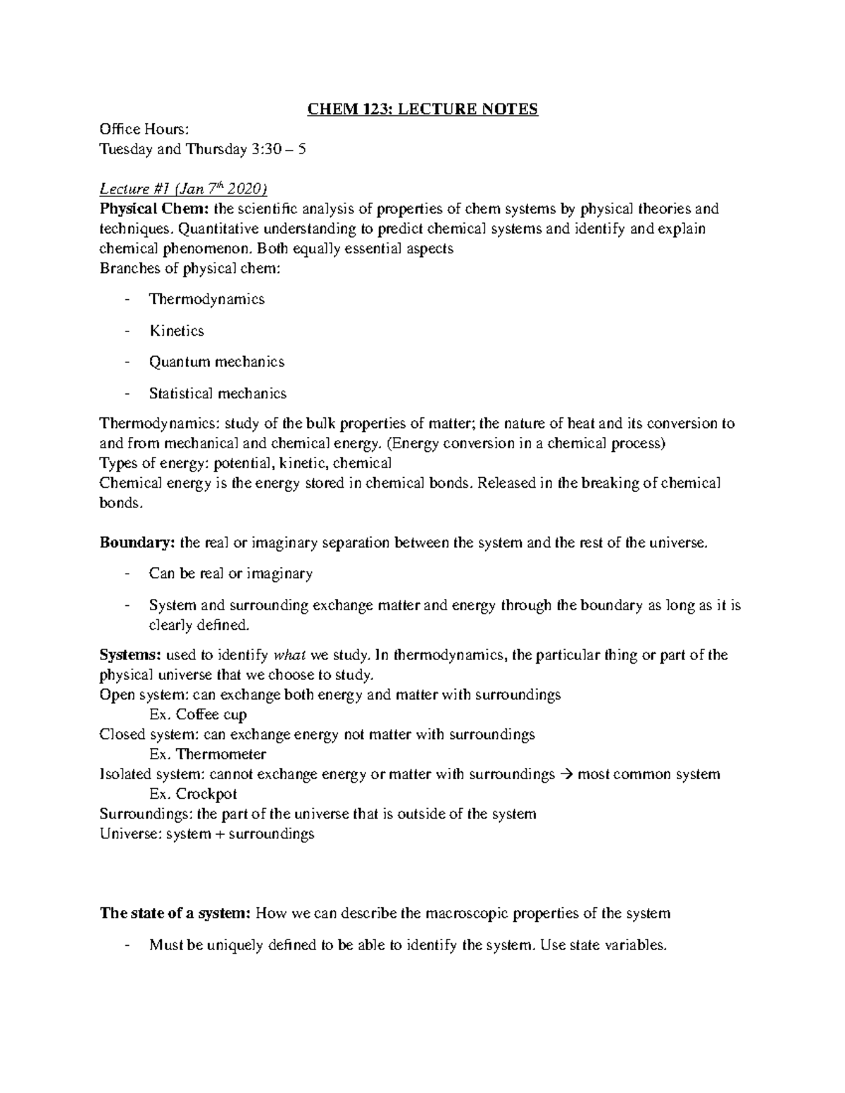 CHEM 123 Lecture Notes - part of phys chem - CHEM 123: LECTURE NOTES ...