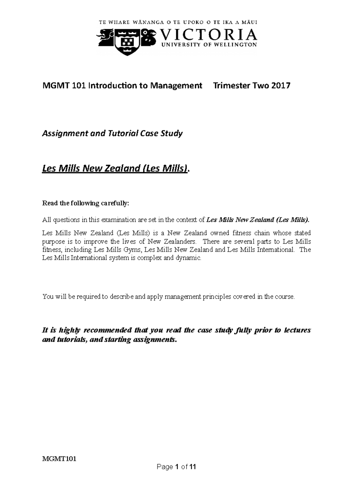 MGMT101 Les Mills Case Study - MGMT 101 Introduction to Management ...
