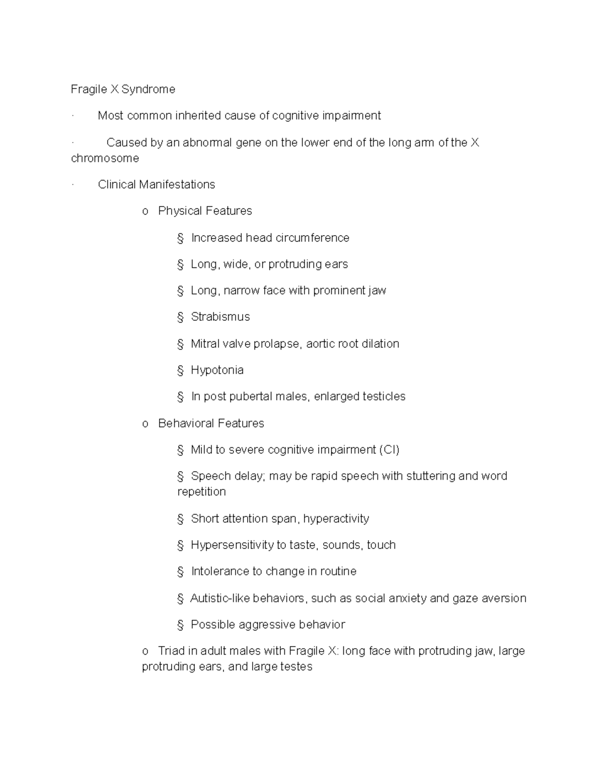 Fragile X Syndrome - These notes are from my lectures that I used to ...