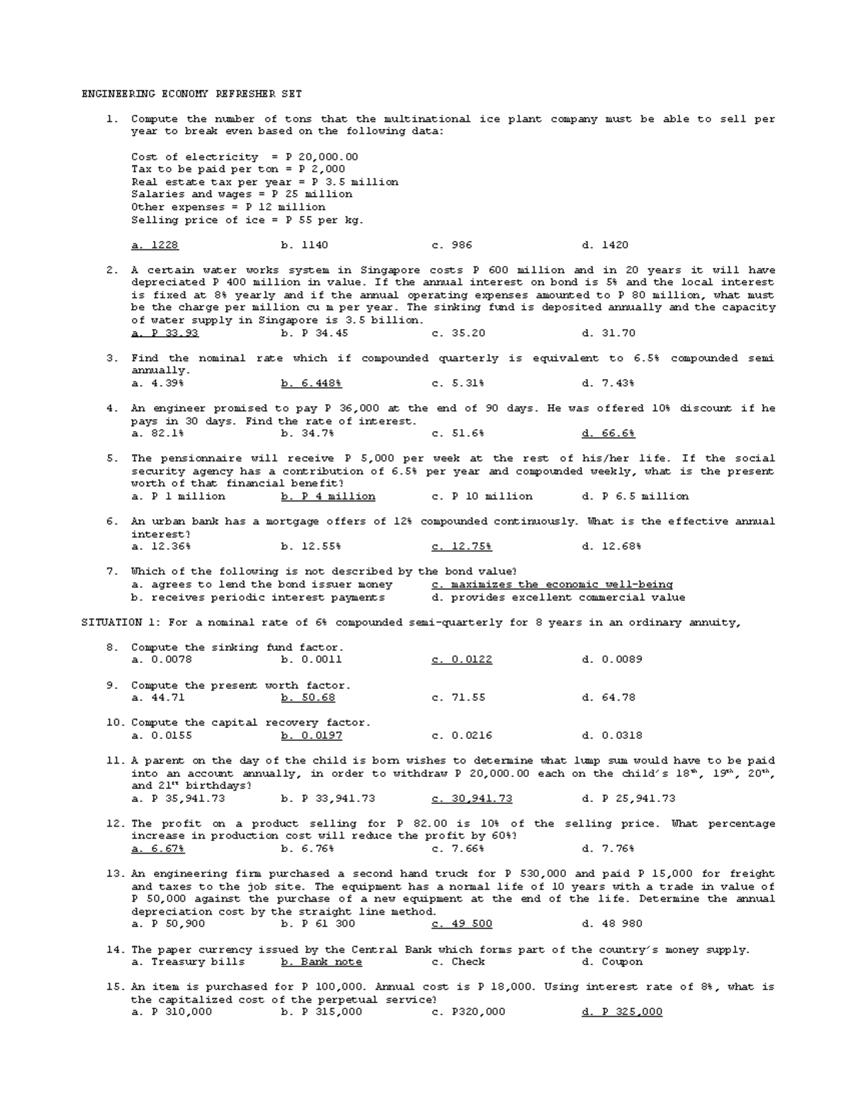 Engineering Economy Refresher SET - ENGINEERING ECONOMY REFRESHER SET ...