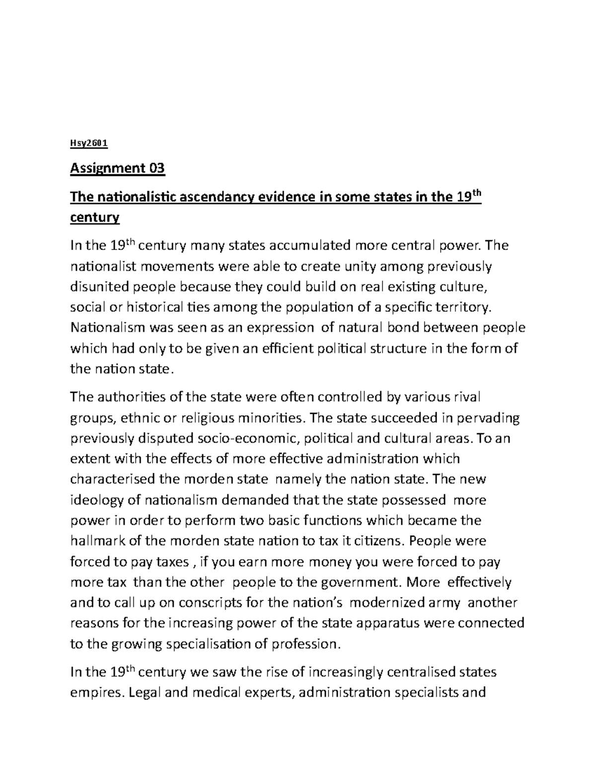 Hsy2601 Assignment 3 Hsy Assignment 03 The Nationalistic Ascendancy Evidence In Some States In 