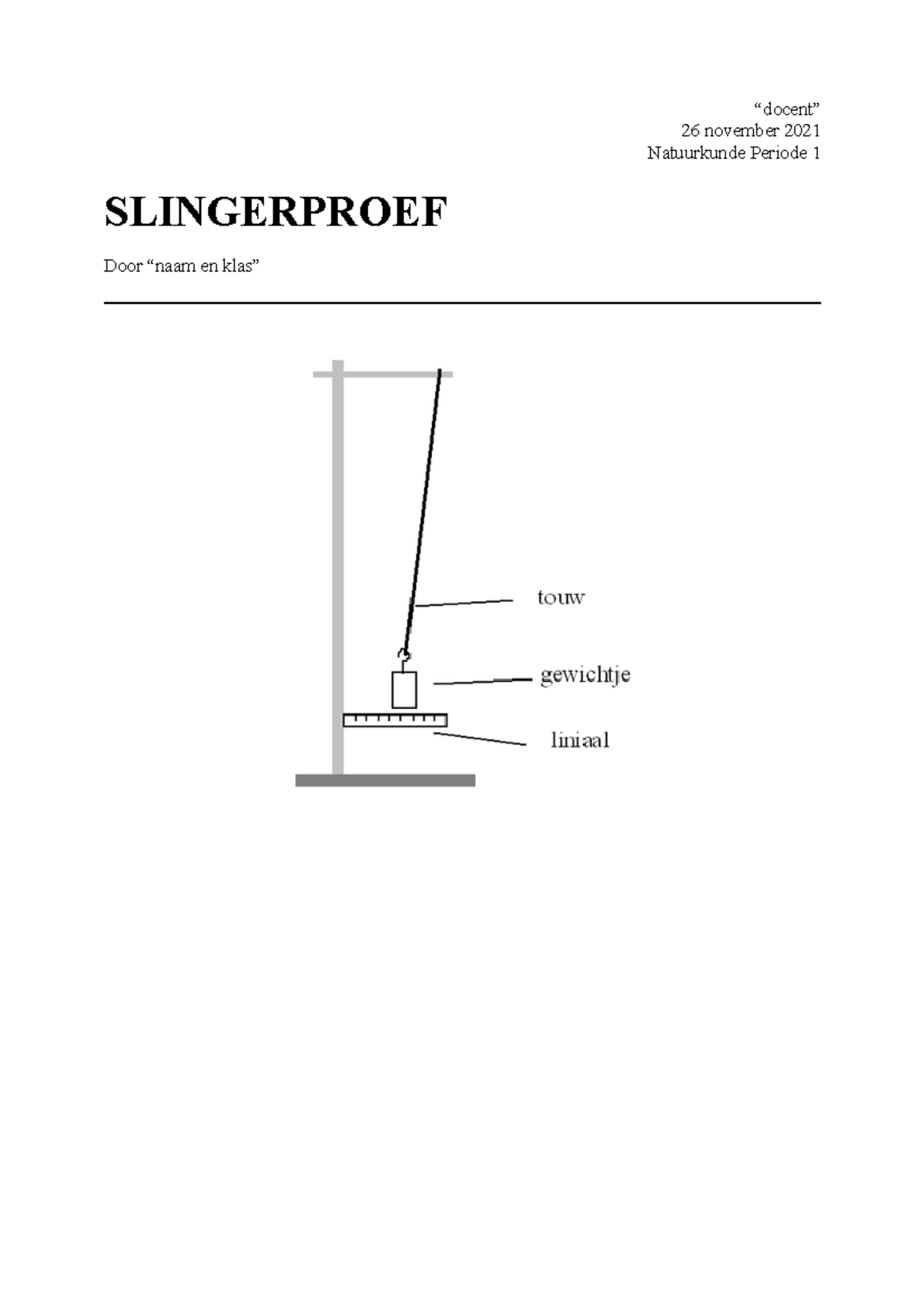 Natuurkunde slingerproef verslag 4vwo 2021 da vinci kagerstraat leiden ...