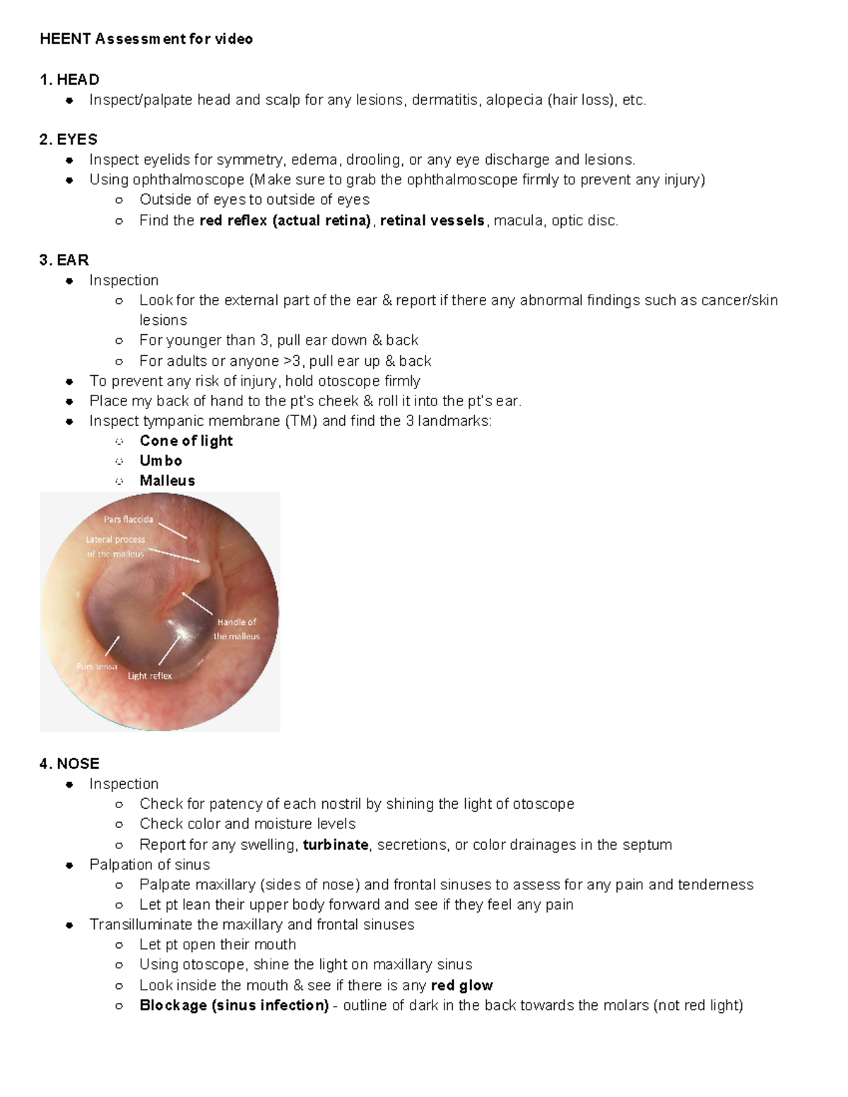 Heent Assessment - note - HEENT Assessment for video HEAD Inspect ...