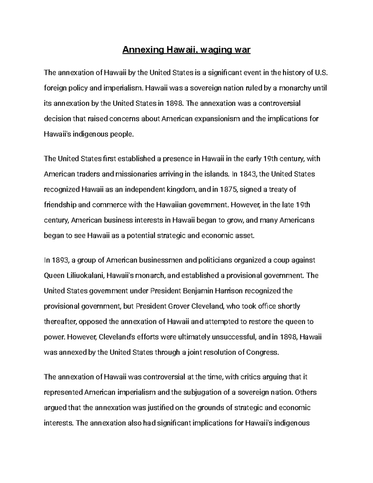 Annexation of Hawaii and War against Spai - Annexing Hawaii, waging war ...