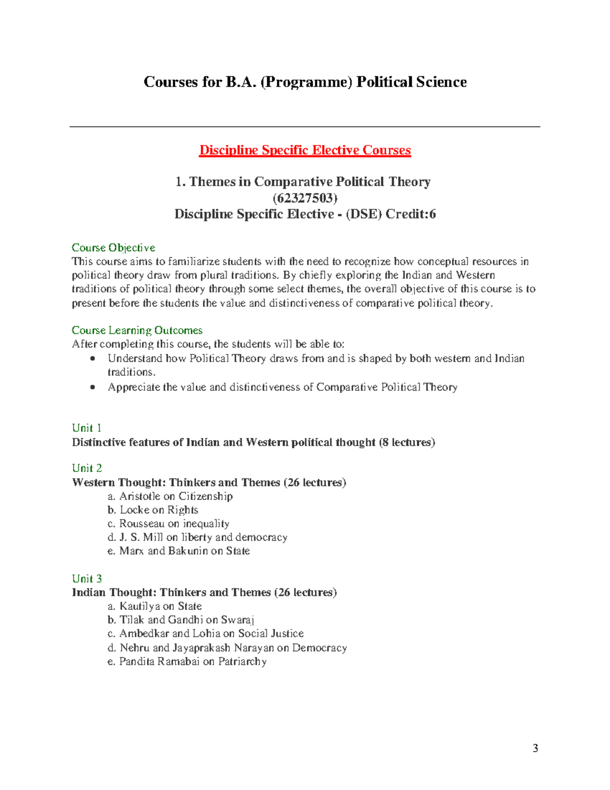 Pol sci syllabus - 3 Courses for B. (Programme) Political Science ...