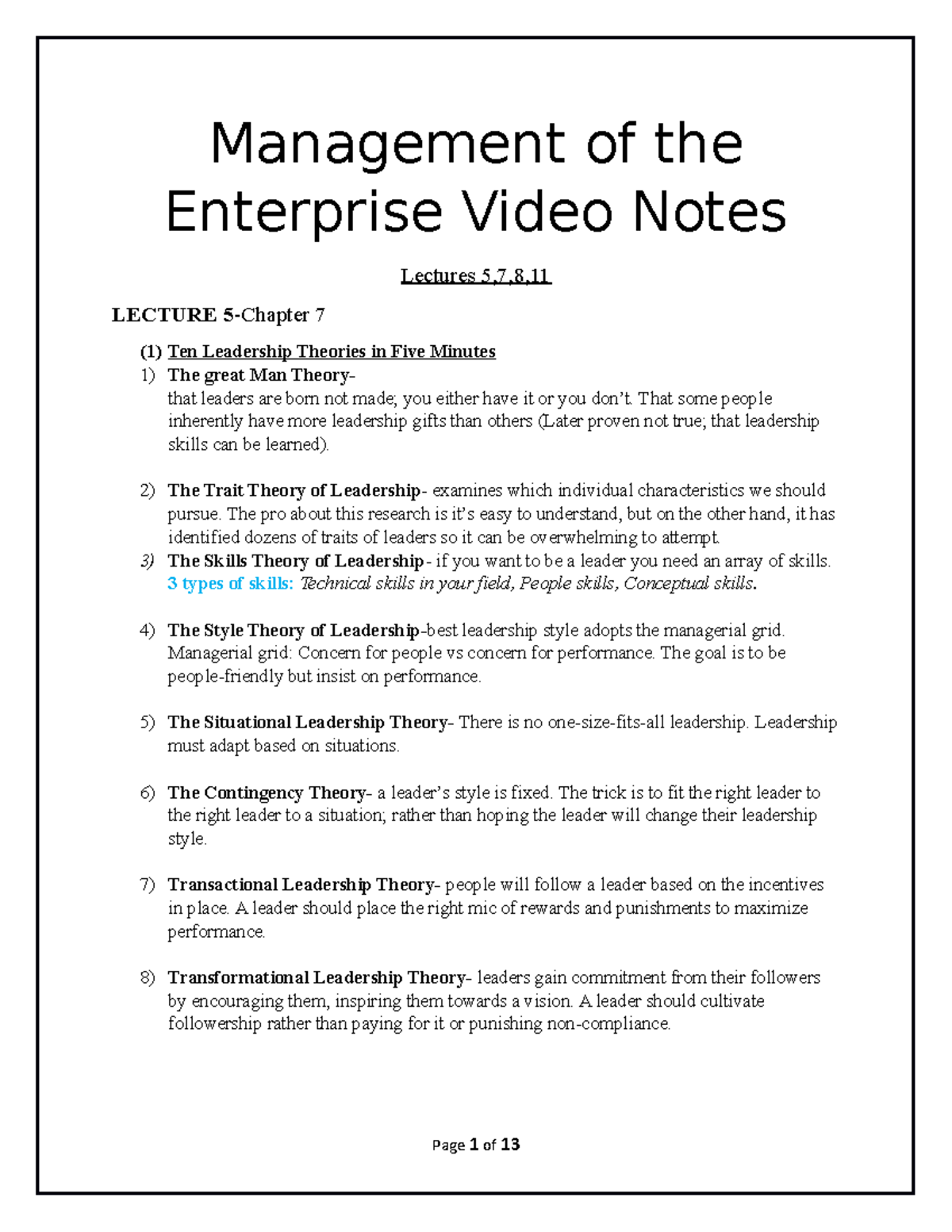 Management of the Enterprise Video Notes - Management of the Enterprise ...