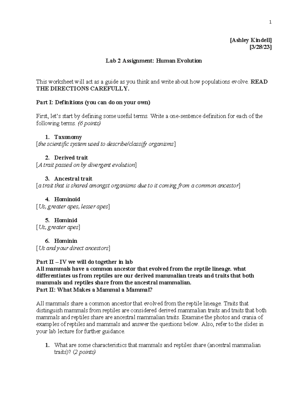 Lab+2+Assignment-Human+Evolution - 1 [Ashley Kindell] [3/28/23] Lab 2 ...