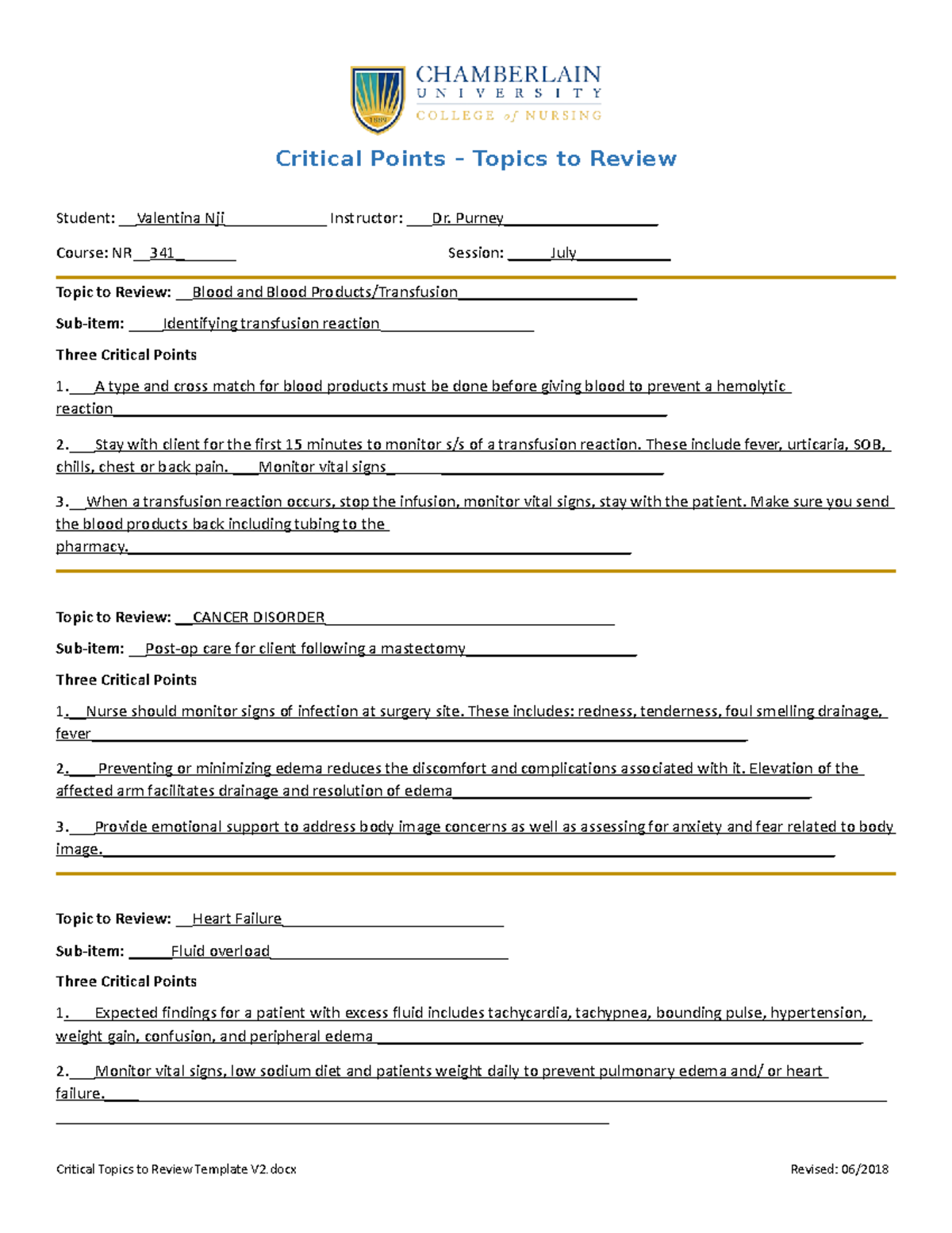 Critical Points - Purney_______________ Course: NR__341_______ Session ...