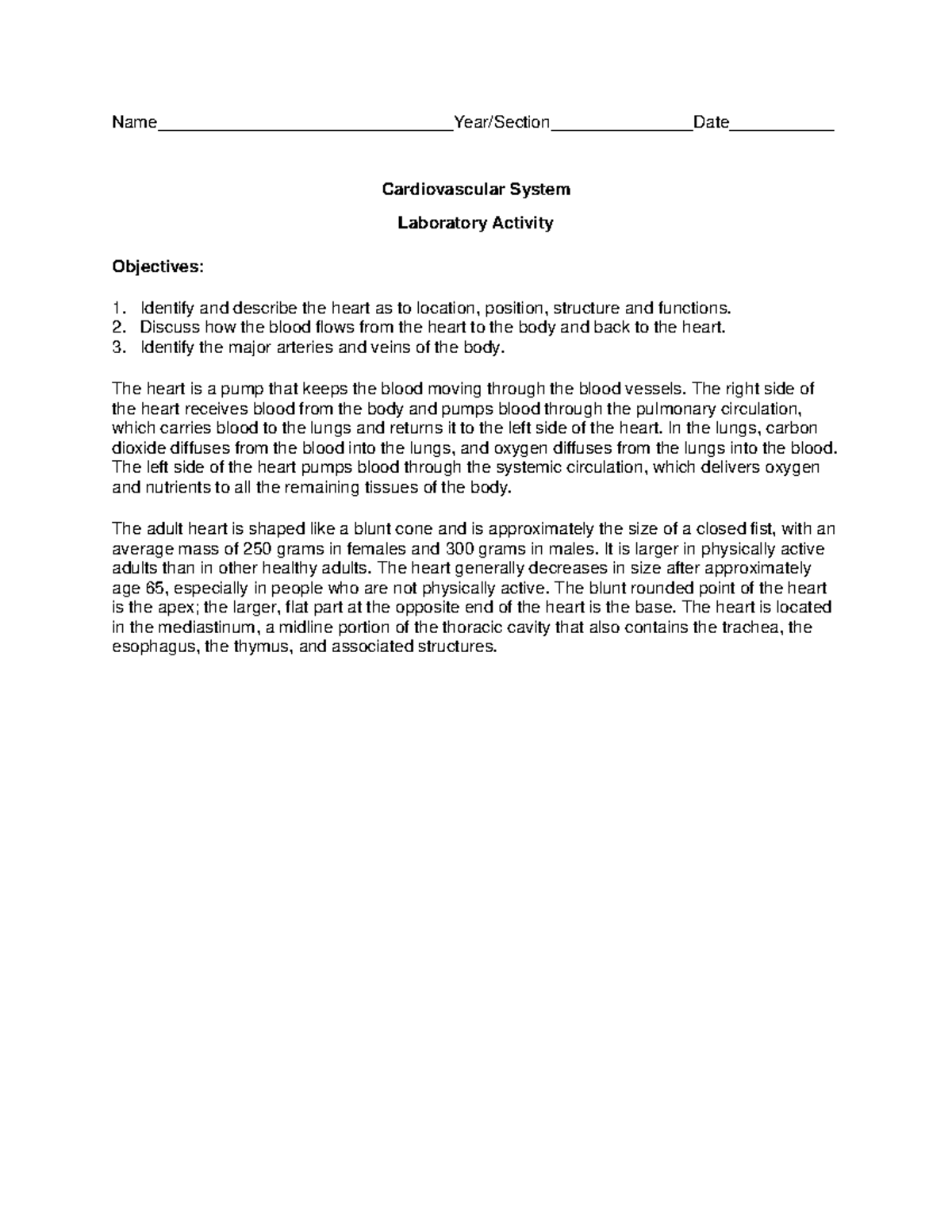 Cardiovascular System - - Studocu