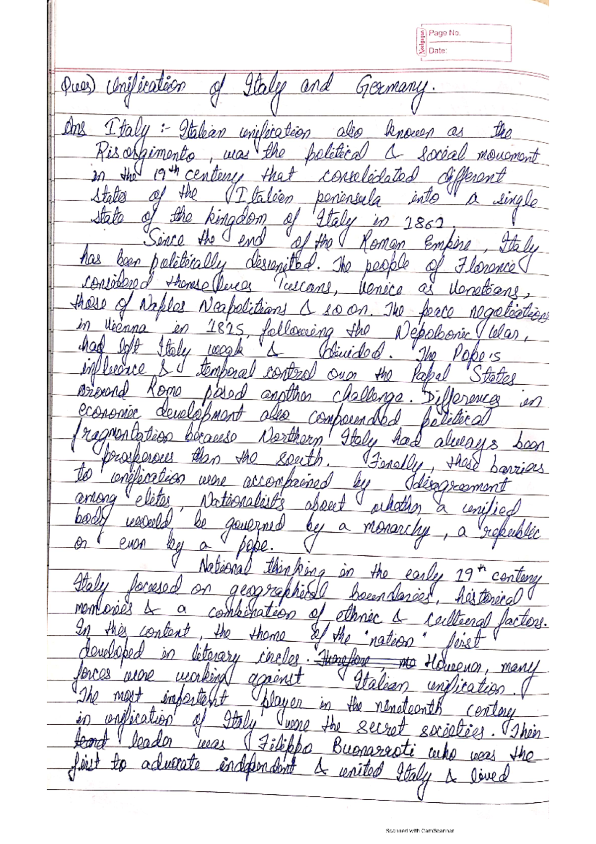 Unification Italy $ Germany - History M.AA - Studocu