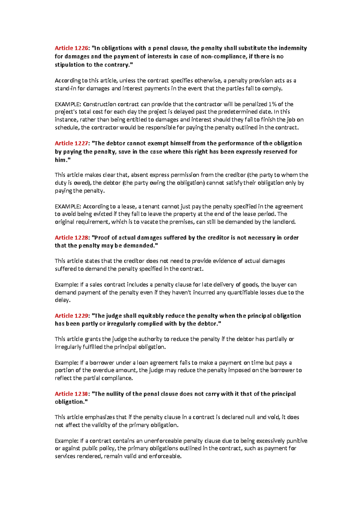 Article 1226 - Summary The Law on Obligations and Contracts - Article ...