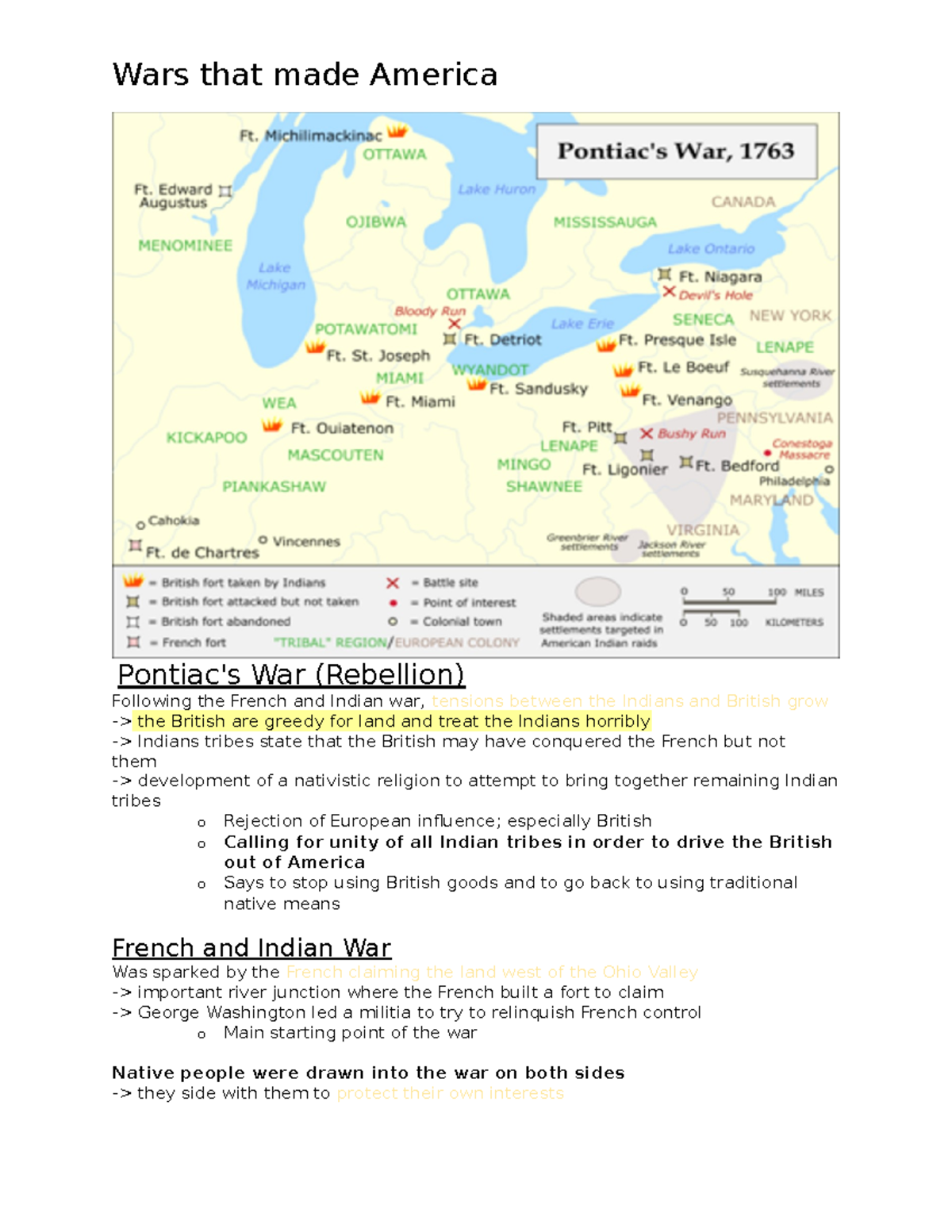 Wars that made America Notes - Wars that made America Pontiac's War ...