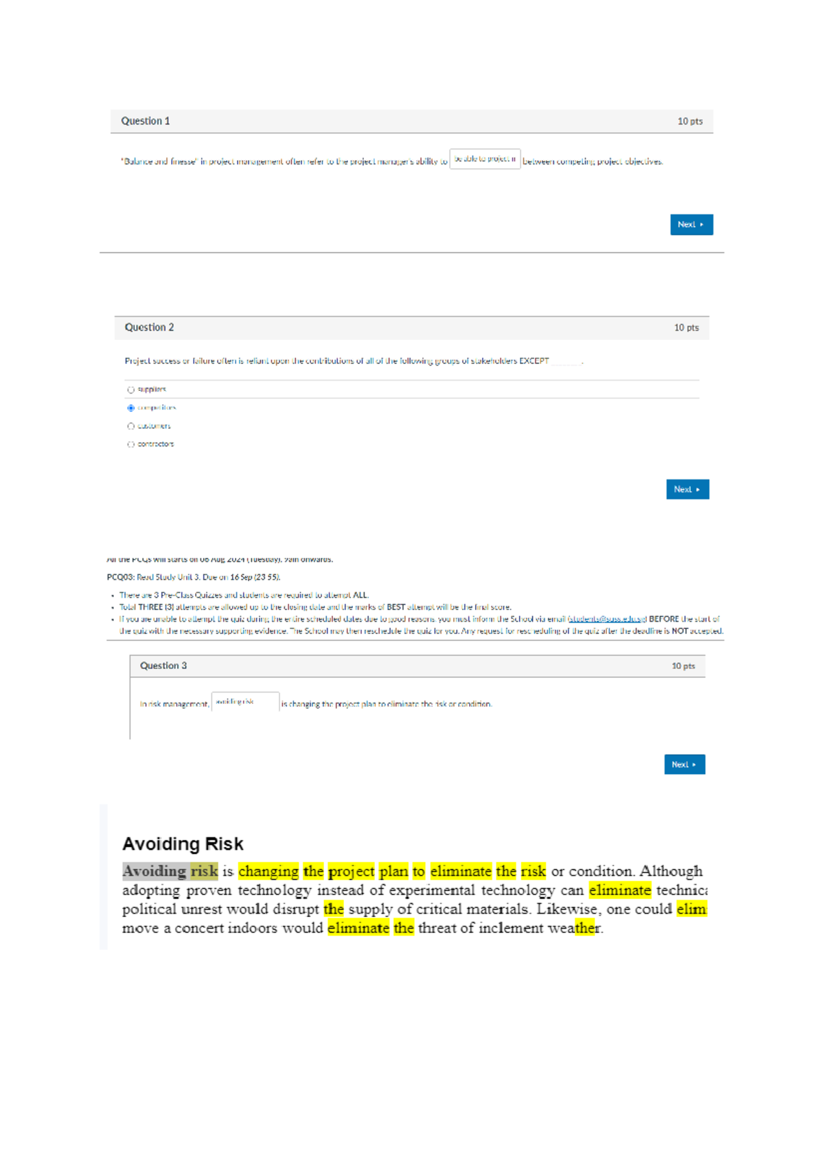 SST101 PCQ 3 r1 90% - PCQ - Question 1 10 pts and in project management often refer to the ...
