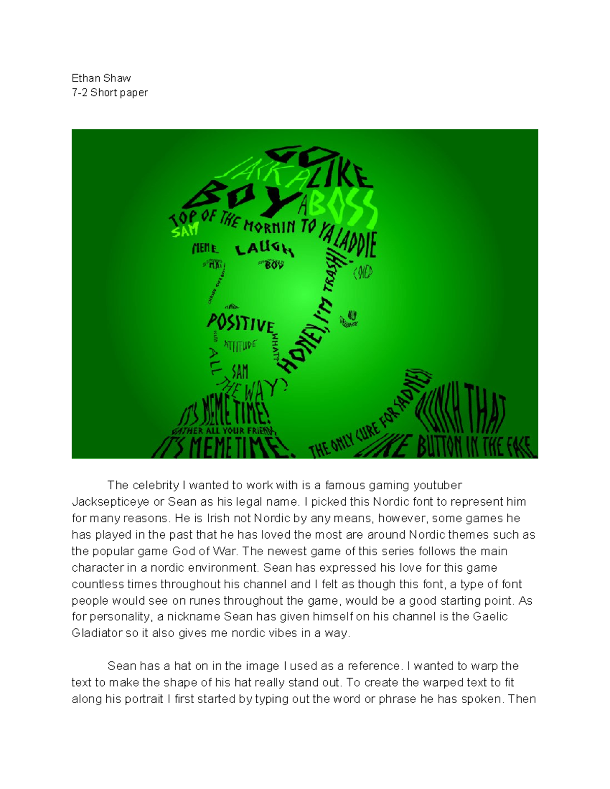 7-2 Shortpaper assignment - Ethan Shaw 7-2 Short paper The celebrity I ...