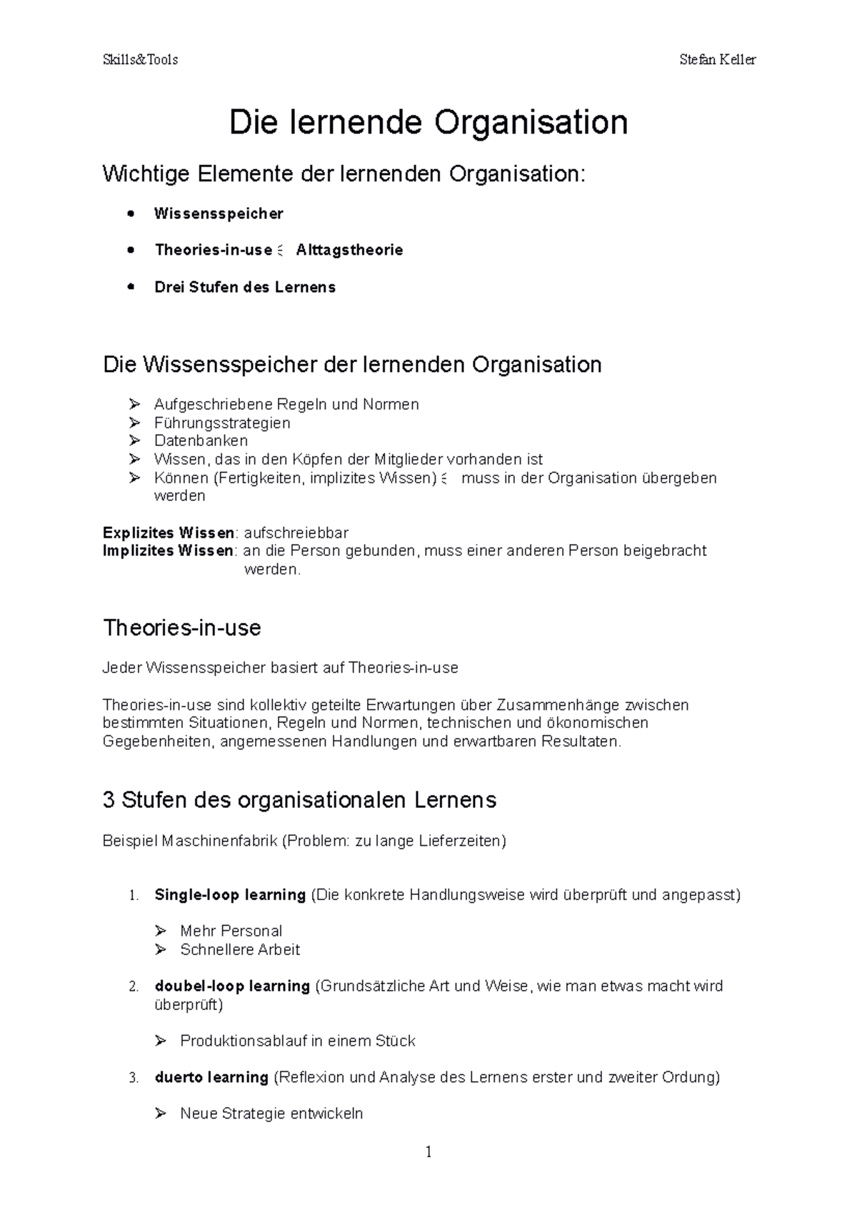 Die lernende organisation - Skills&Tools Stefan Keller Die lernende ...