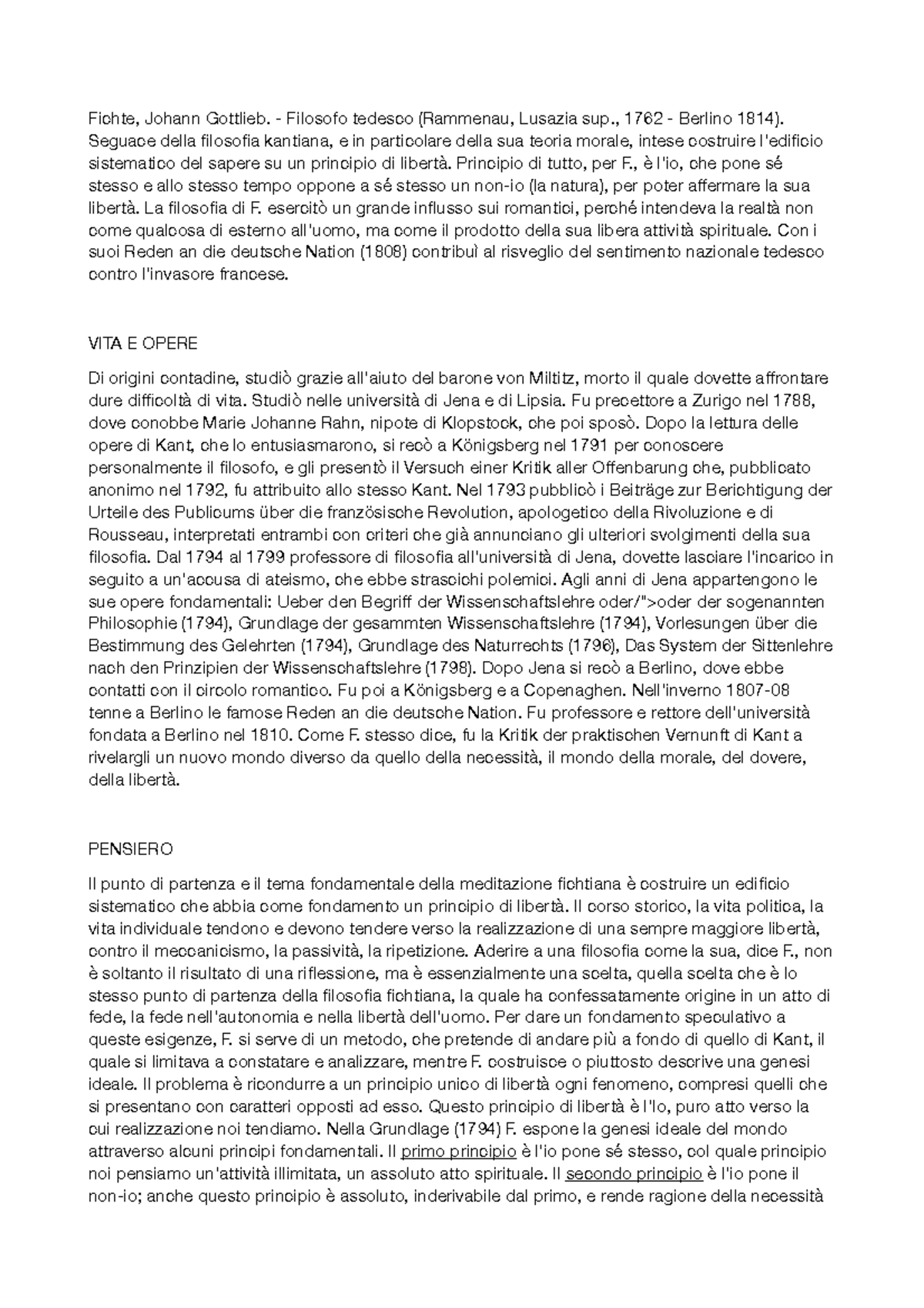 Fichte 1 - appunti di filosofia - Fichte, Johann Gottlieb. - Filosofo ...