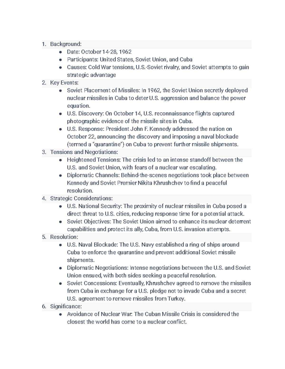 Cuban missle crisis notes - Background: Date: October 14-28, 1962 ...