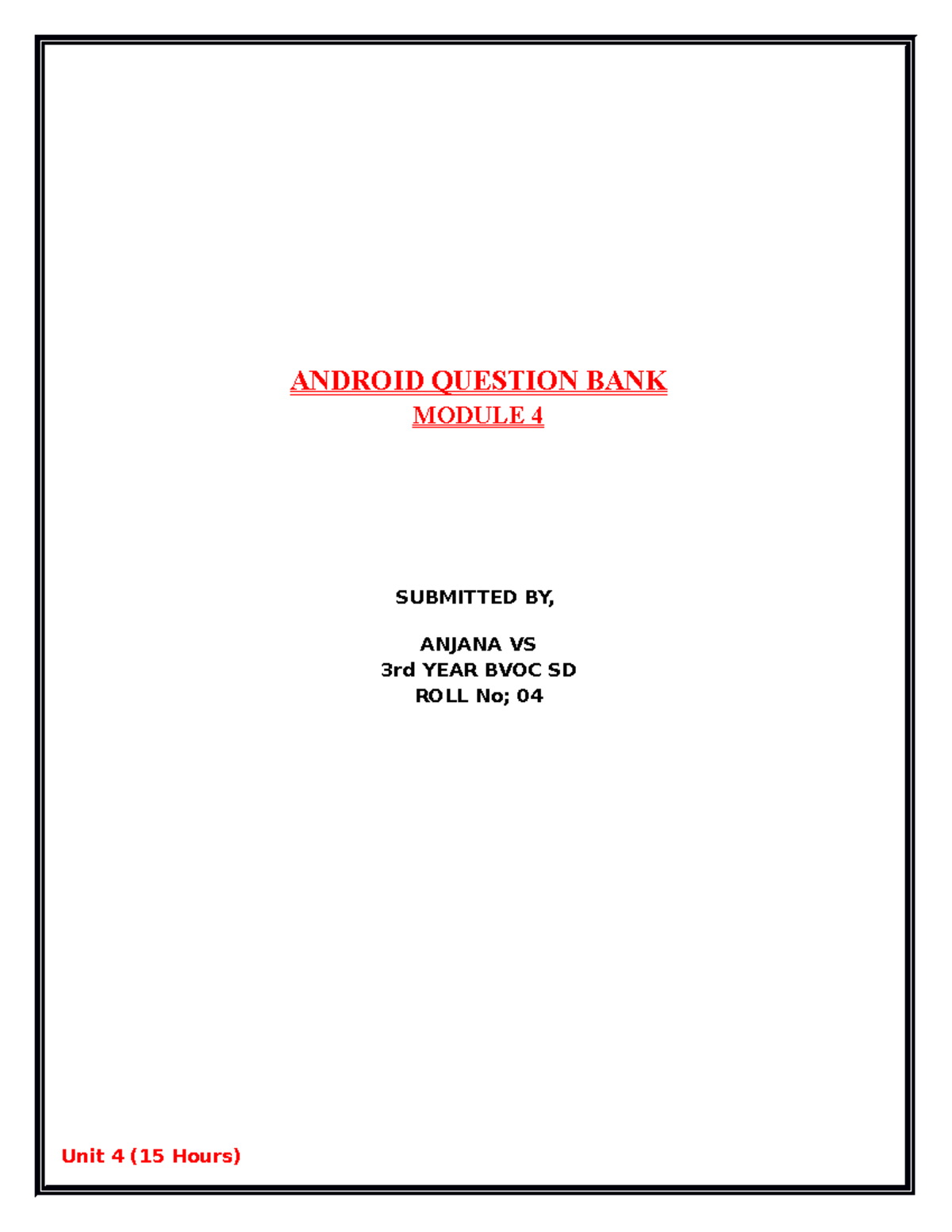 Android Module questions with answers - ANDROID QUESTION BANK MODULE 4 ...