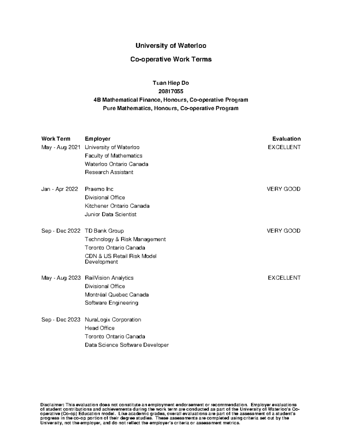 WTR - Work Term Report - University of Waterloo Co-operative Work Terms ...