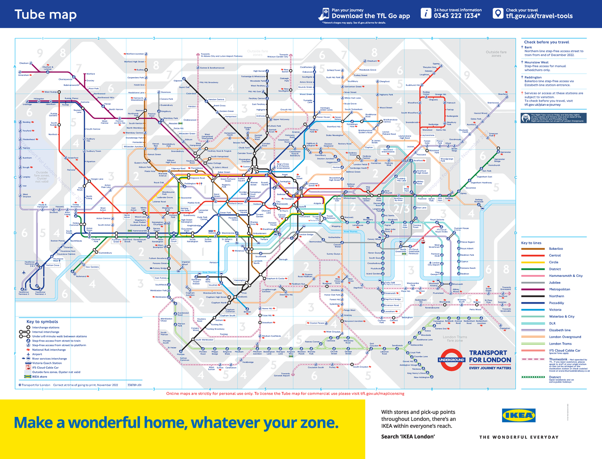 Transit Map UK - Tube map Transport for London November 2022 Transport ...