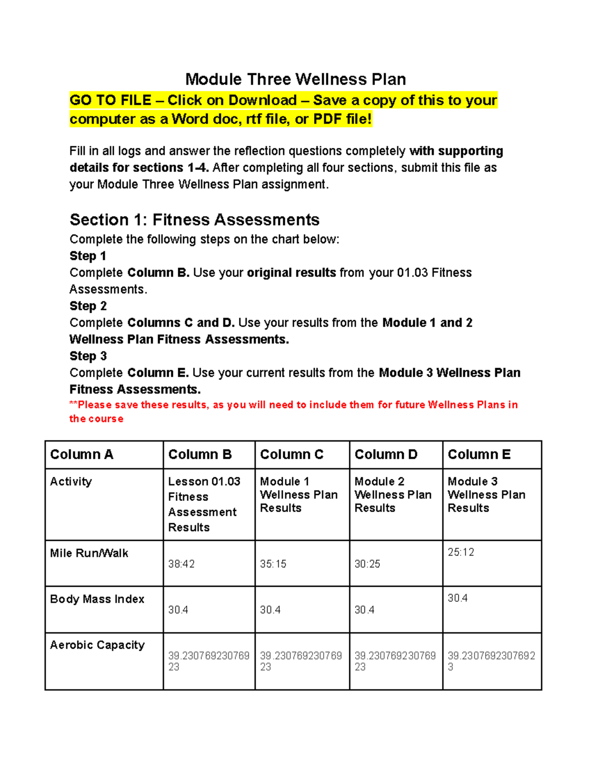 Copy of Module Three Wellness Plan - Module Three Wellness Plan GO TO ...