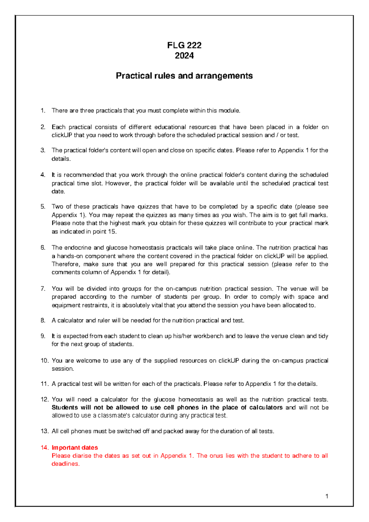 2024 FLG 222 Practical rules - 1 FLG 222 2024 Practical rules and ...