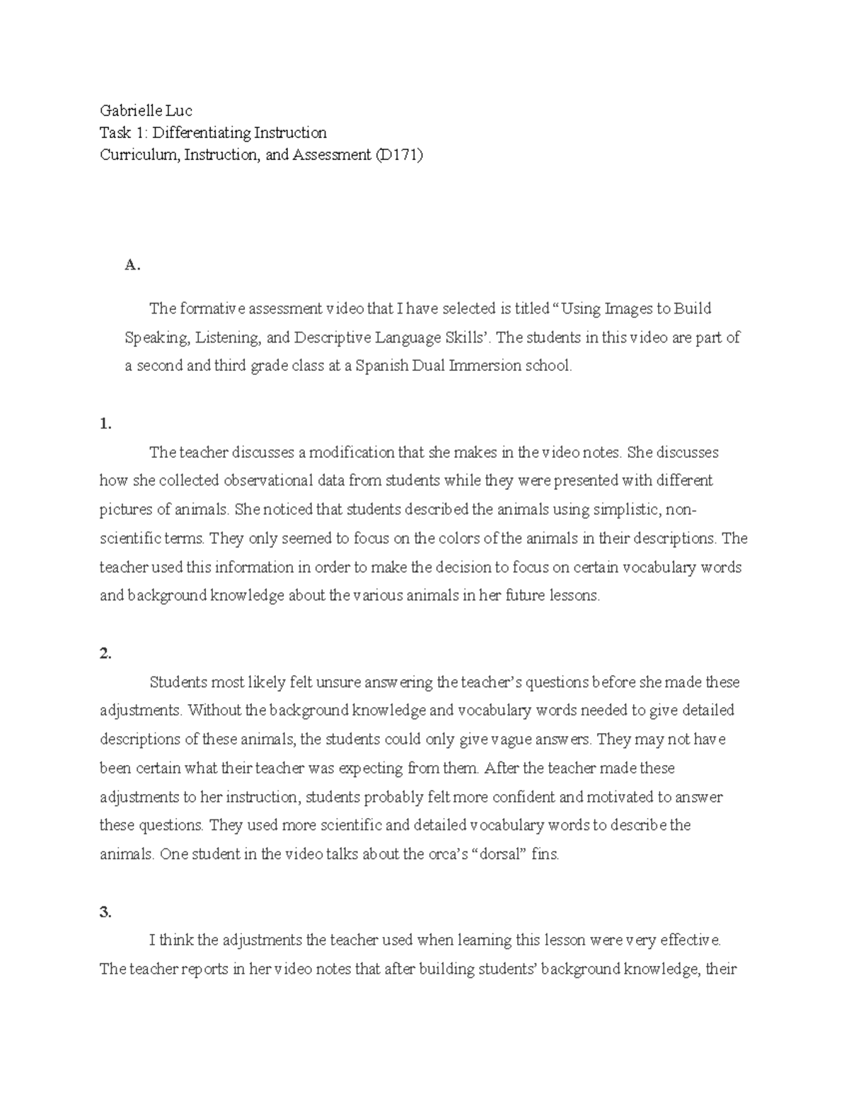 Task 1 Differentiating Instruction - Gabrielle Luc Task 1: Differentiating Instruction ...